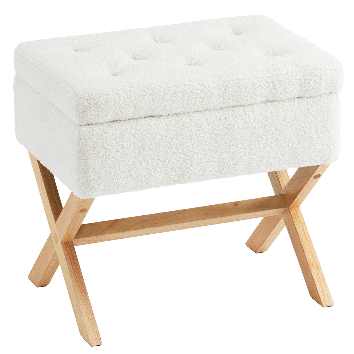 Furnimart Square Ivory White Sherpa Storage Ottoman Stool — Furnimart Inc